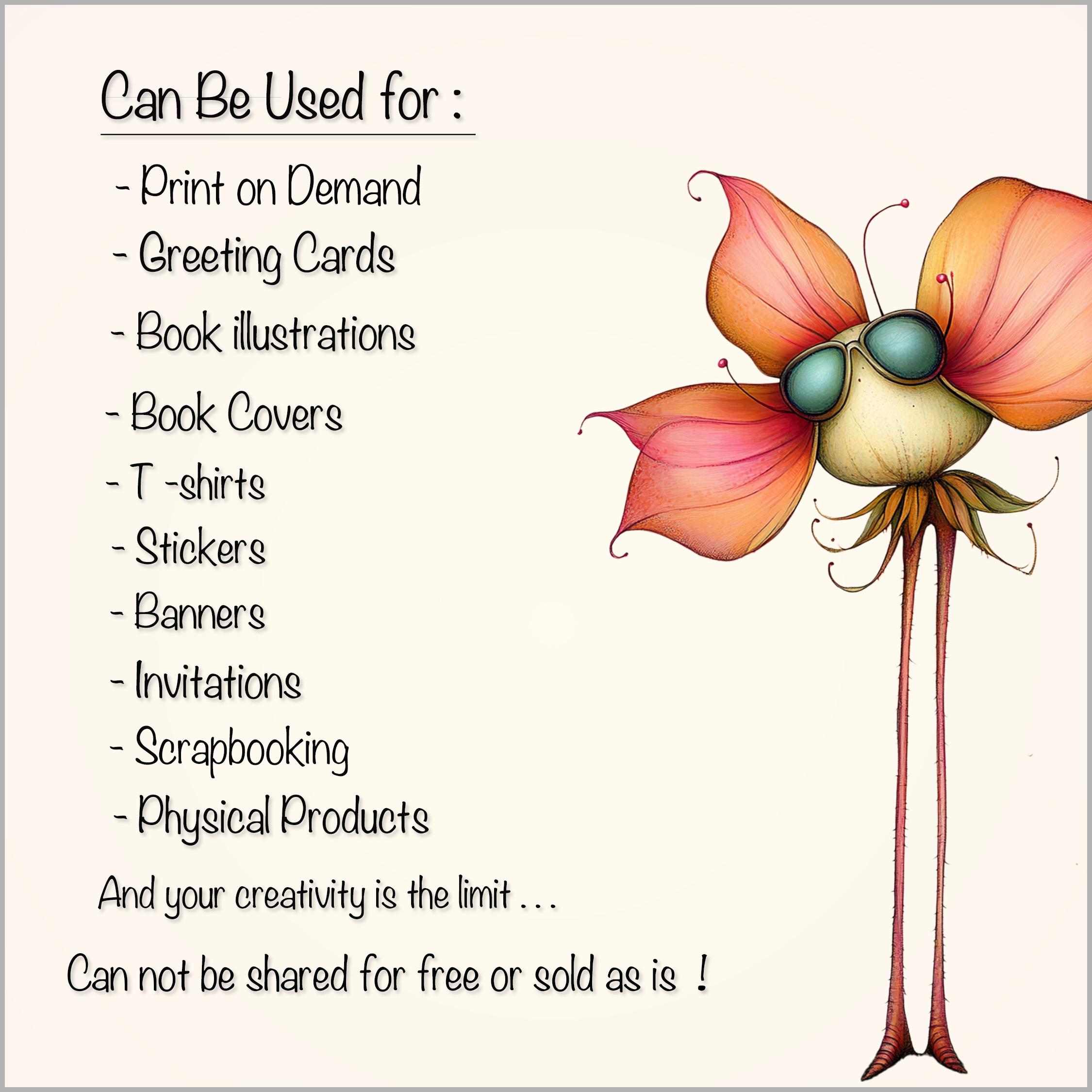 Quirky Flower Characters 45 PNG + 15 Backgrounds, DIY, Cards, Junk ...