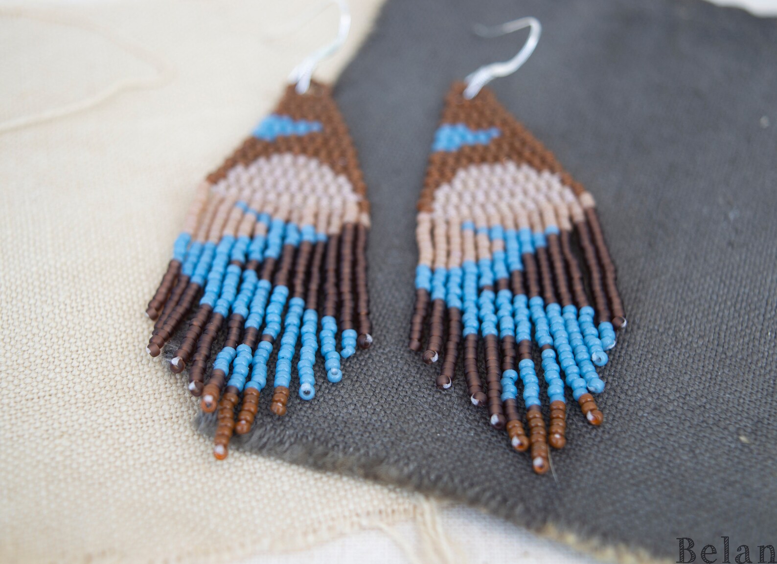 Seed Bead Sunset Earrings, Landscape Beaded Earrings With Fringe ...