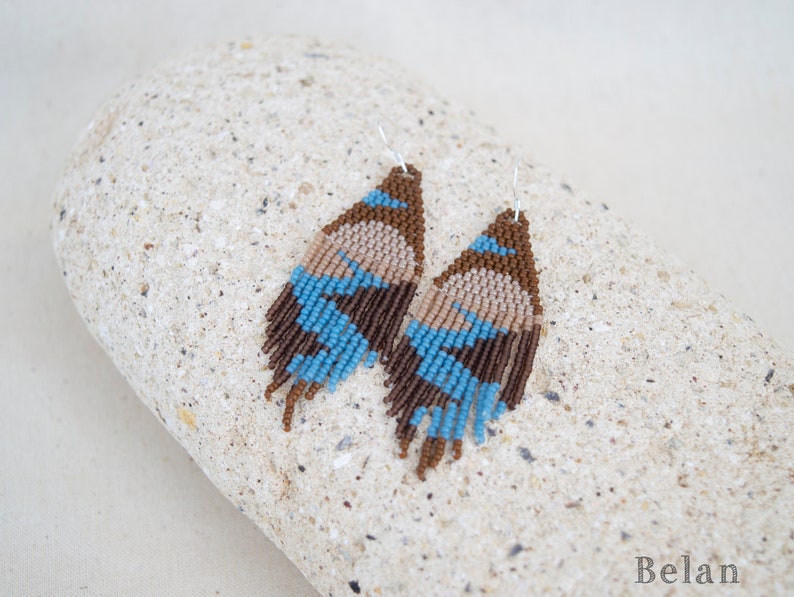 Seed Bead Sunset Earrings, Landscape Beaded Earrings With Fringe ...