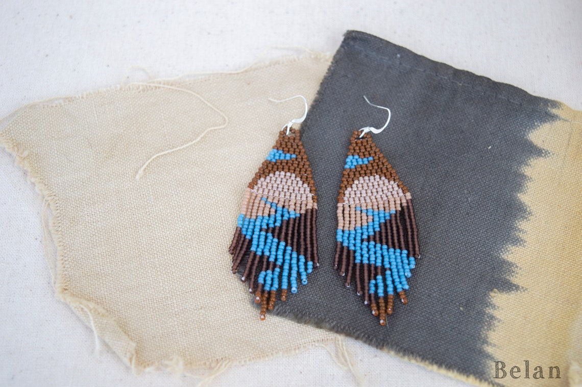 Seed Bead Sunset Earrings, Landscape Beaded Earrings With Fringe ...