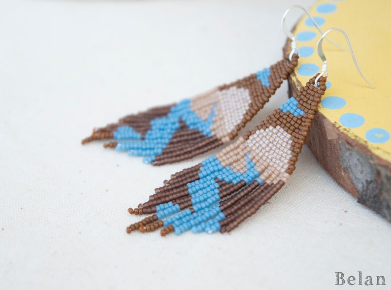 Seed Bead Sunset Earrings, Landscape Beaded Earrings With Fringe ...