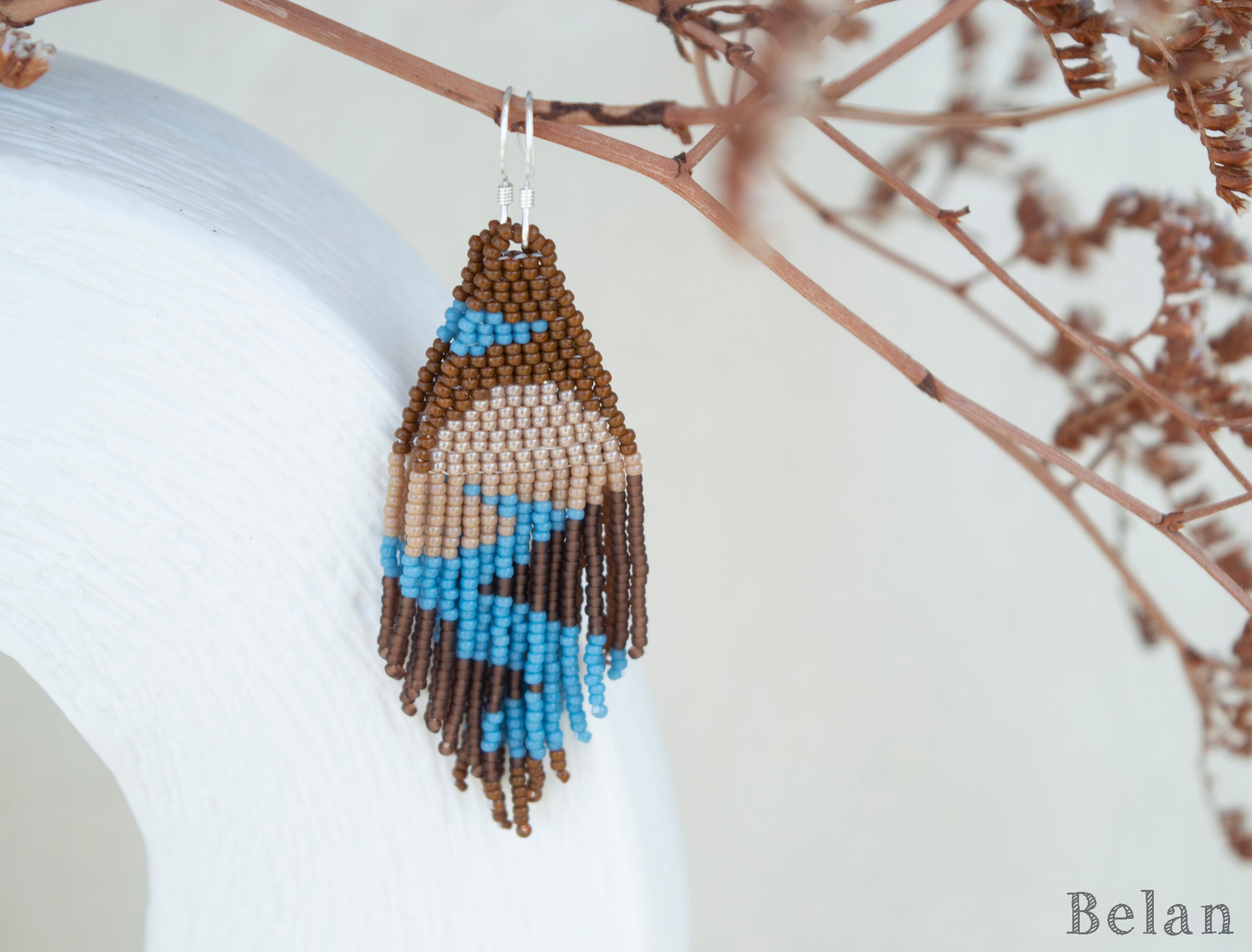 Seed Bead Sunset Earrings, Landscape Beaded Earrings With Fringe ...