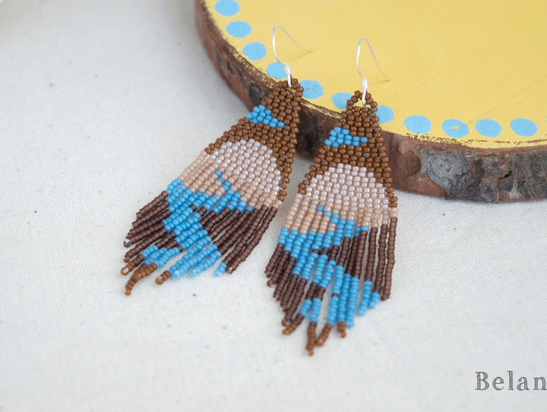 Seed Bead Sunset Earrings, Landscape Beaded Earrings With Fringe ...