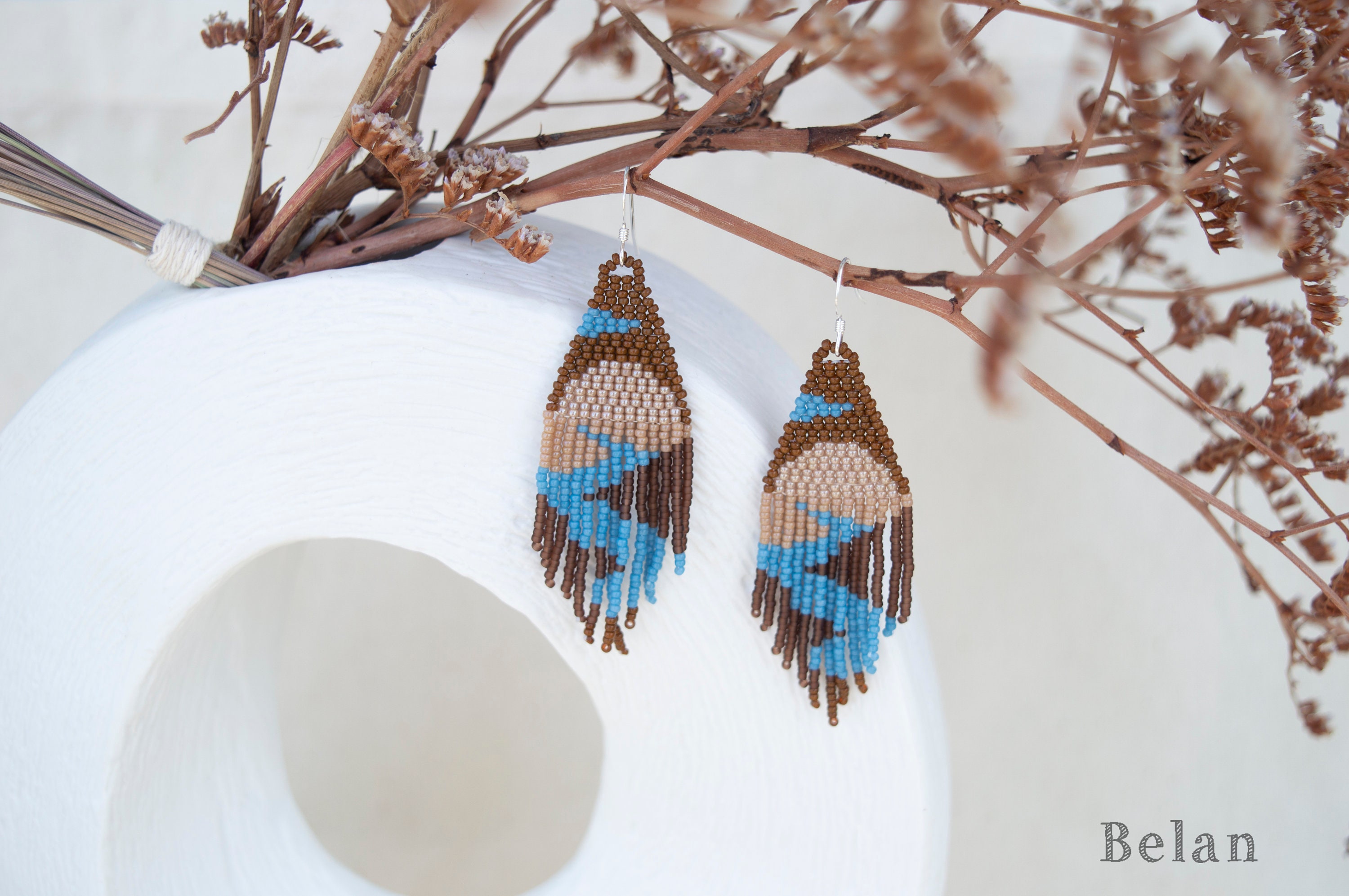 Seed Bead Sunset Earrings, Landscape Beaded Earrings With Fringe ...