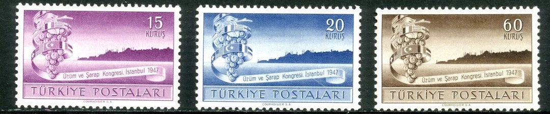 Grapes and Istanbul Skyline Set of Three Turkey Postage Stamps Issued ...
