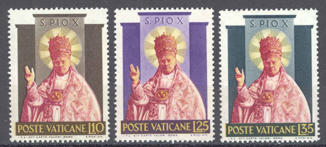 Canonization of Pope Pius X Set of Three Vatican City Postage Stamps ...