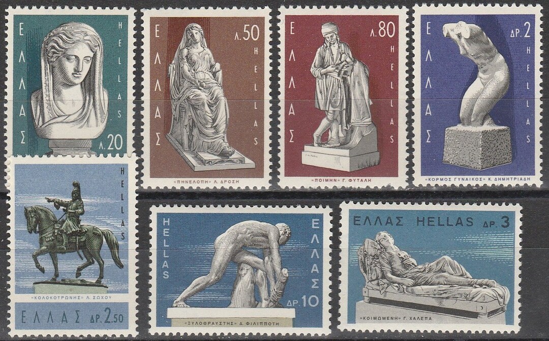 1967 Modern Greek Sculpture Set of Seven Greece Postage Stamps - Etsy
