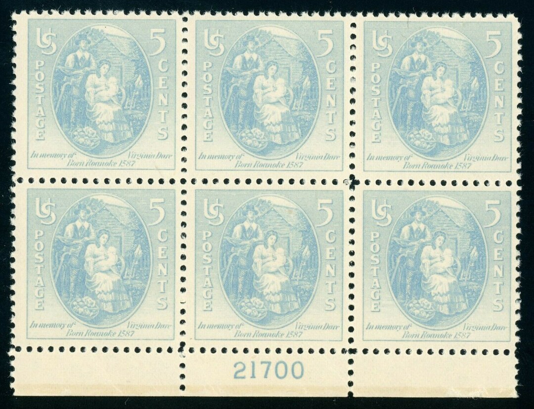 1937 Virginia Dare Plate Block of Six 5-cent United States Postage ...