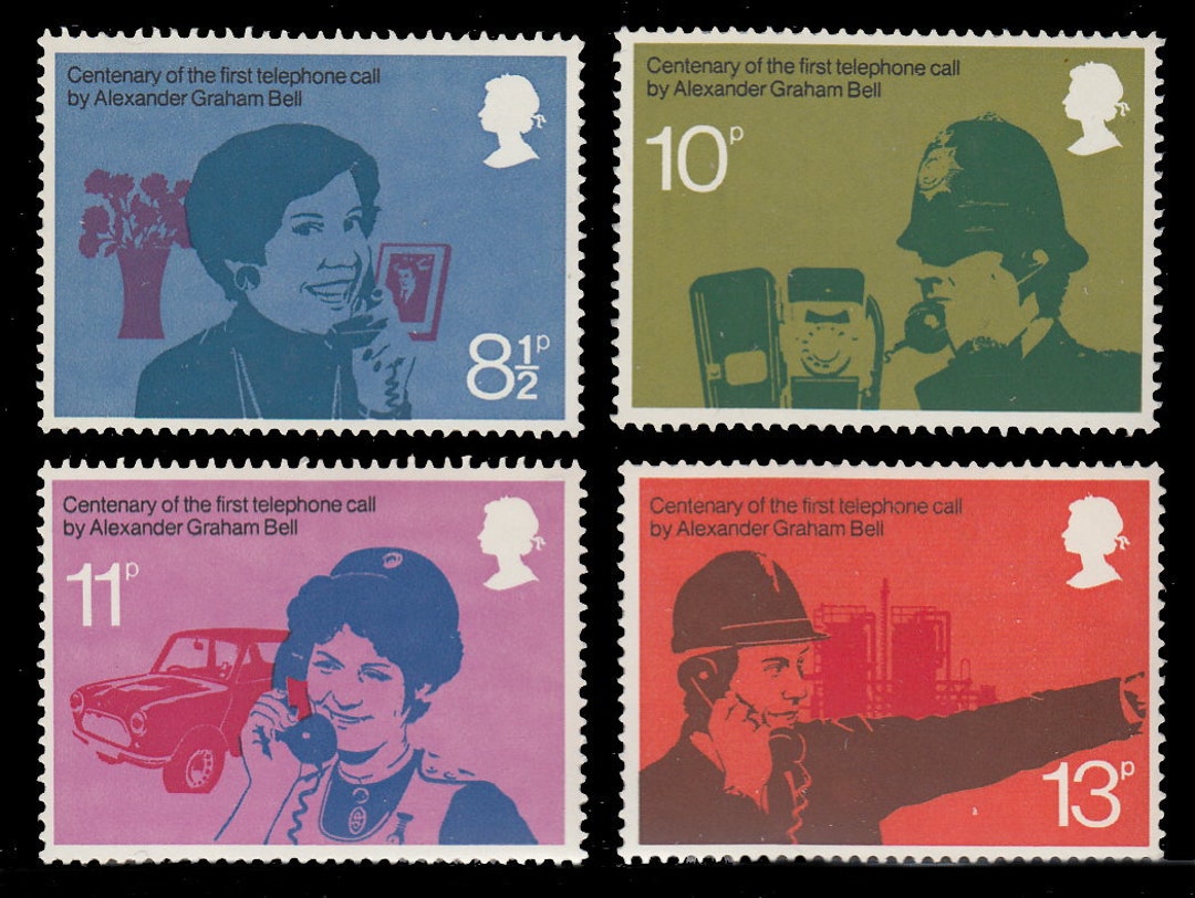Telephone Centenary Set of Four Great Britain Postage Stamps Issued ...