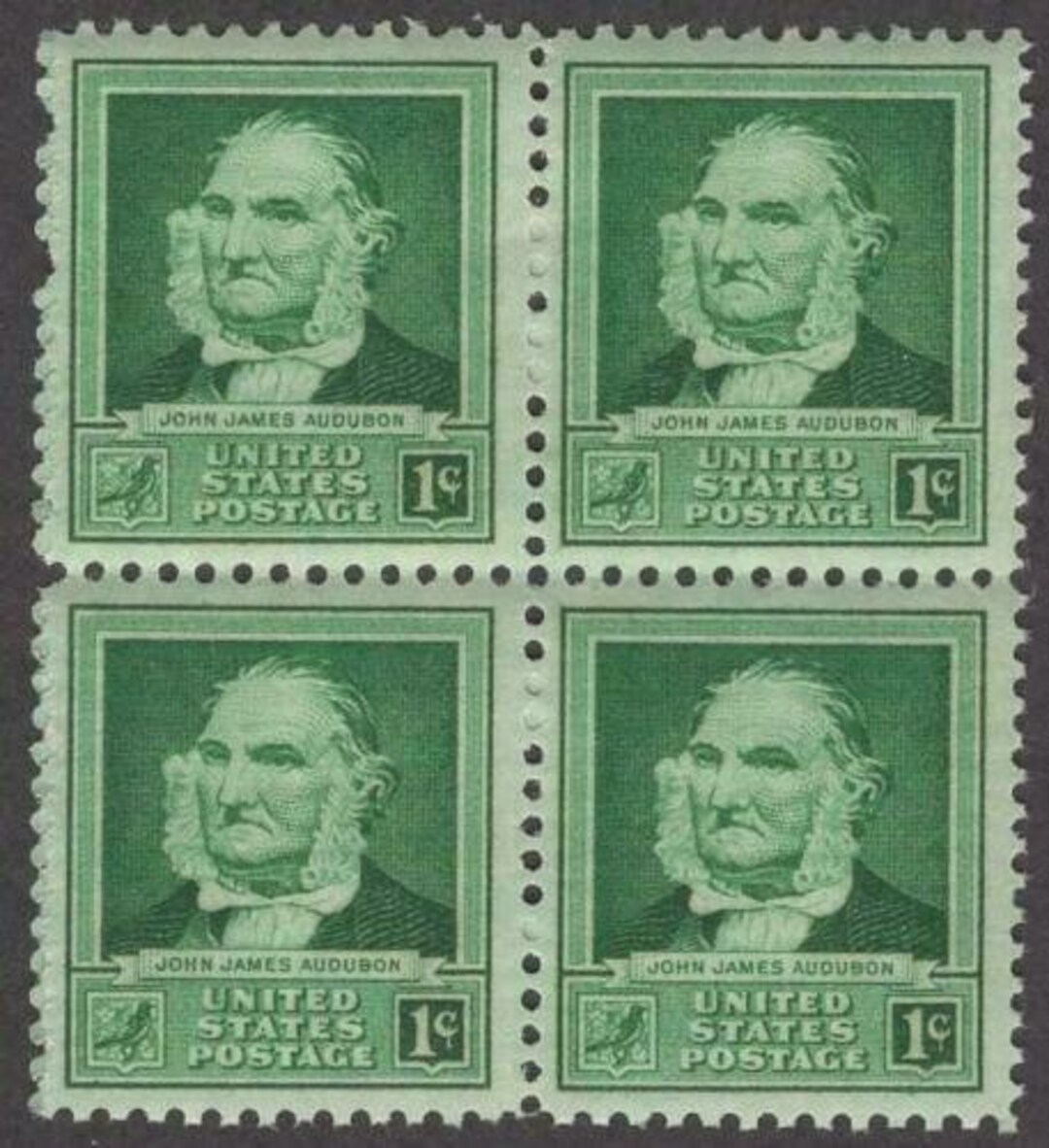 John James Audubon Block of Four 1-cent United States Postage Stamps ...