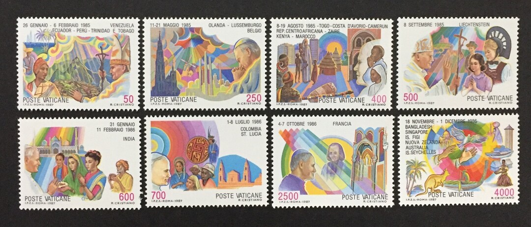 Pope John Paul II Set of Eight Vatican City Postage Stamps Issued 1987 ...