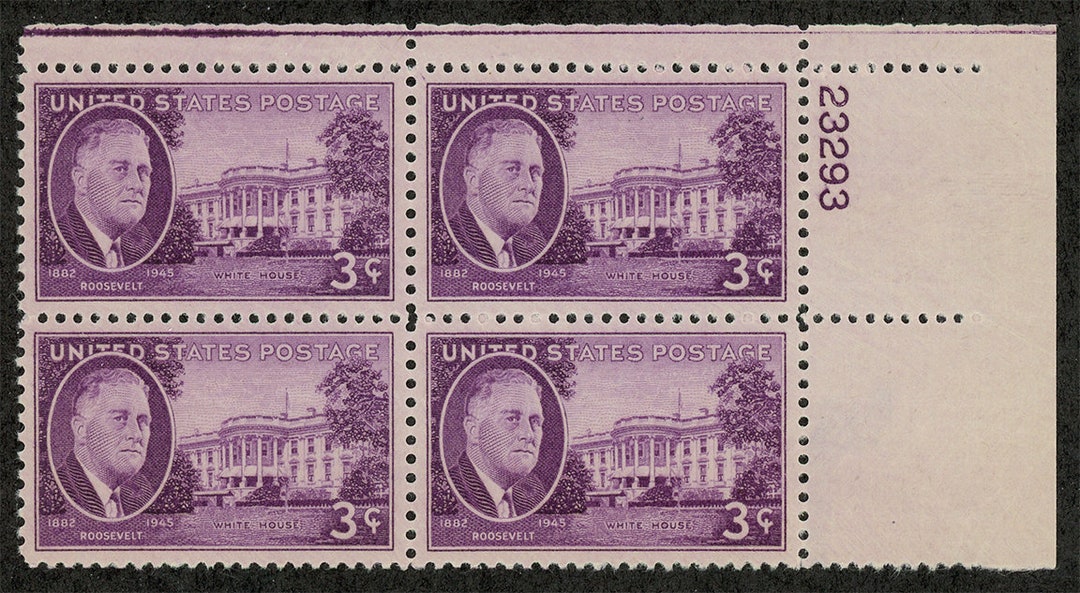 FDR and White House Plate Block of Four 3-cent United States Postage ...