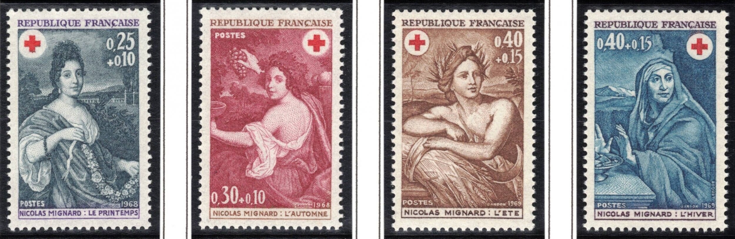 Paintings Mignard Set of Four France Red Cross Postage Stamps Issued ...