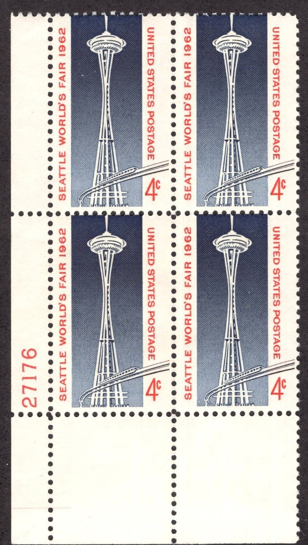1962 Seattle World's Fair Collectible Plate Block of Four 4-cent United ...