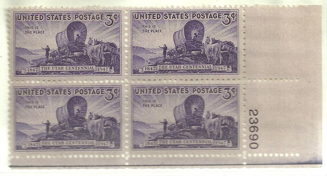 1947 Utah Centennial Collectible Plate Block of Four 3-cent US Postage ...