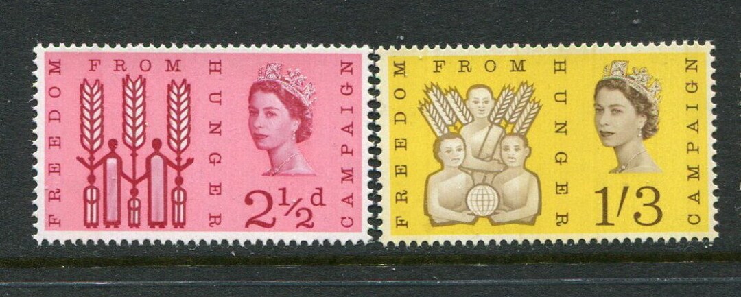 Freedom From Hunger Set of Two Great Britain Postage Stamps Issued 1963 ...