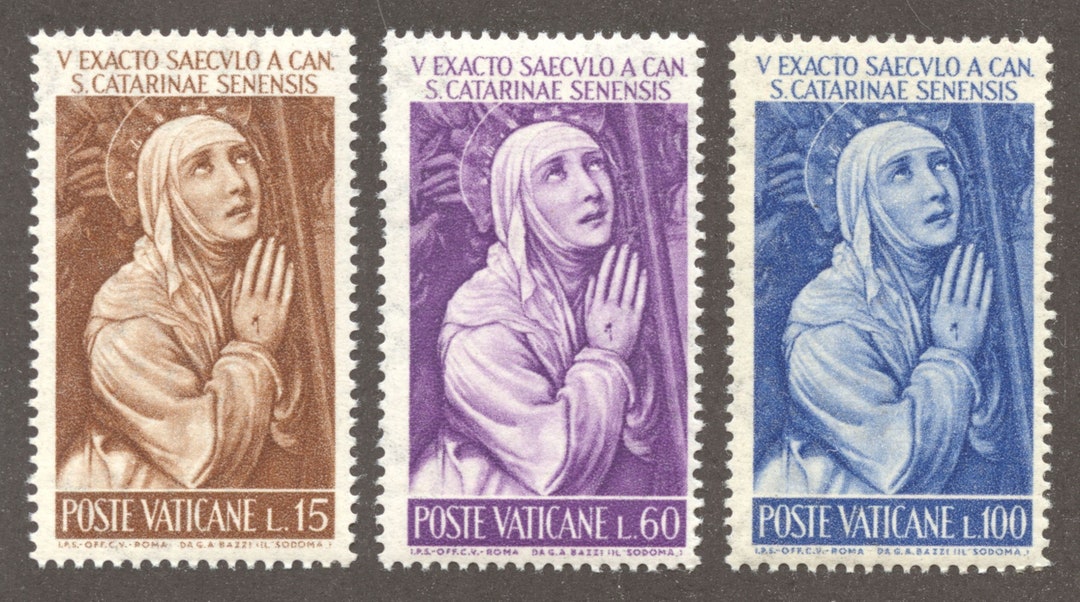 Catherine of Siena Set of Three Vatican City Postage Stamps Issued 1962 ...