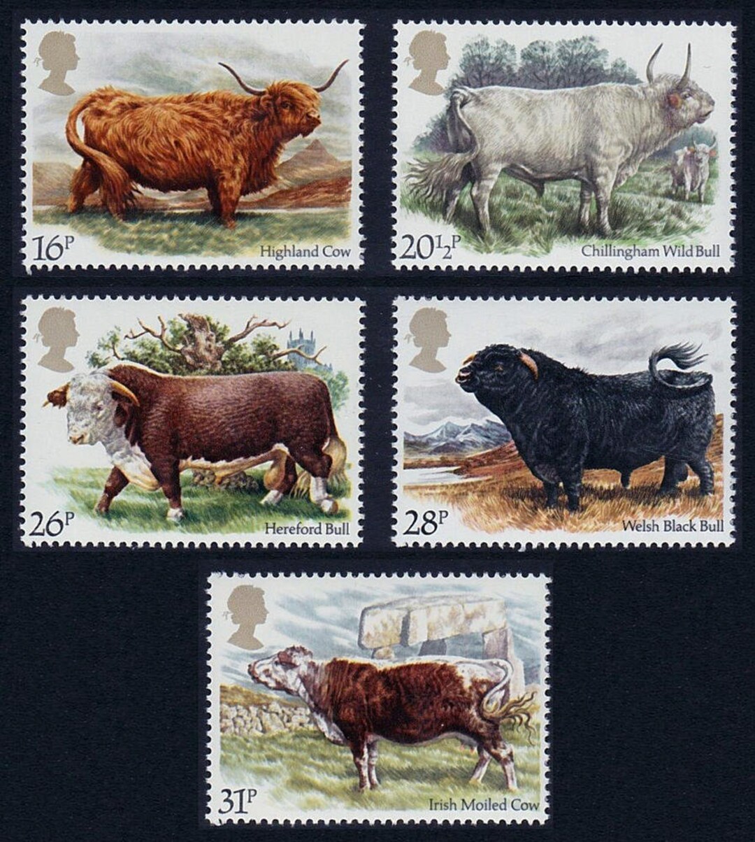 1984 British Cattle Set of Five Great Britain Postage Stamps Mint Never ...