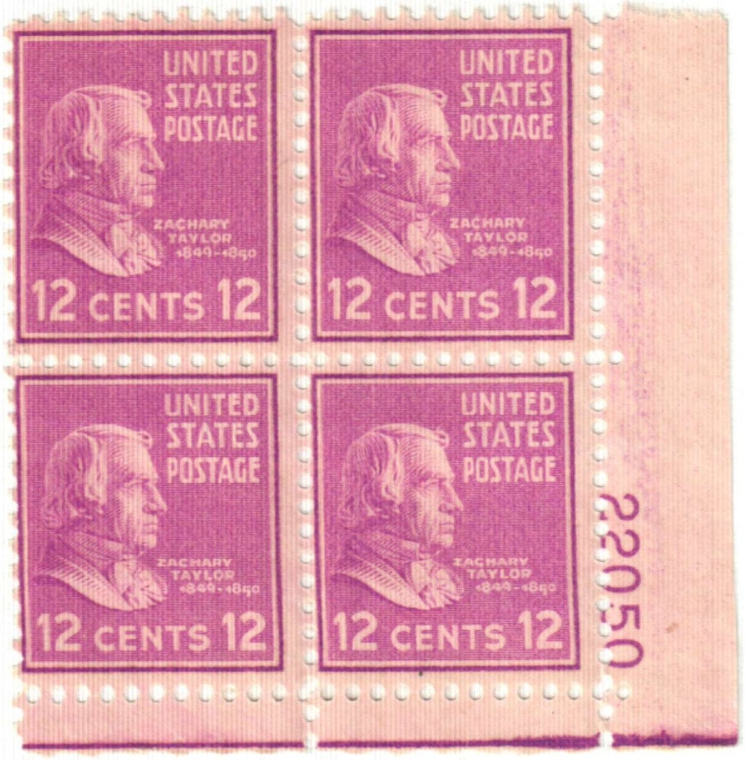 United States 1938 Zachary Taylor Plate Block of Four 12-cent Postage ...