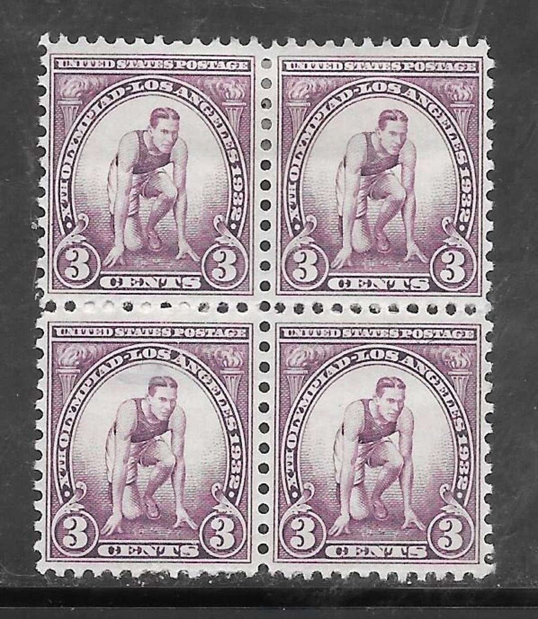 Summer Olympics Runner at Starting Mark Block of Four 3-cent US Postage ...