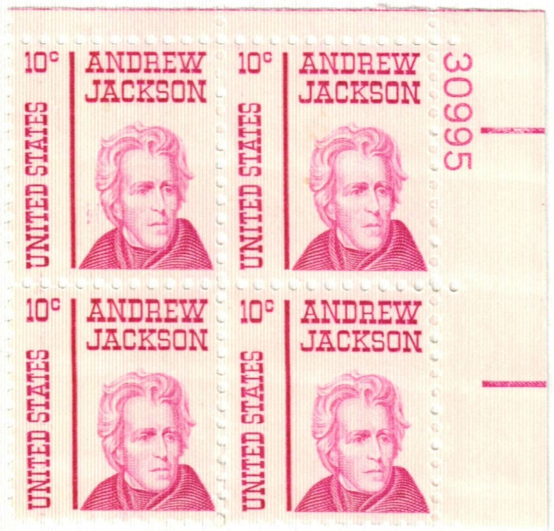 1967 Andrew Jackson Plate Block of Four 10-cent United States Postage ...
