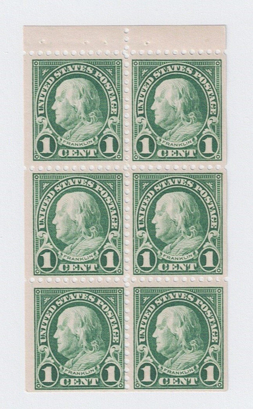 Benjamin Franklin Pane of Six 1-cent United States Postage Stamps ...