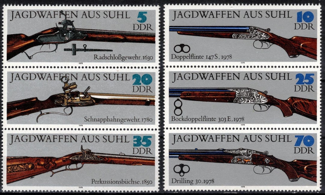 East Germany DDR 1978 Hunting Firearms Set of Six Postage Stamps Mint ...