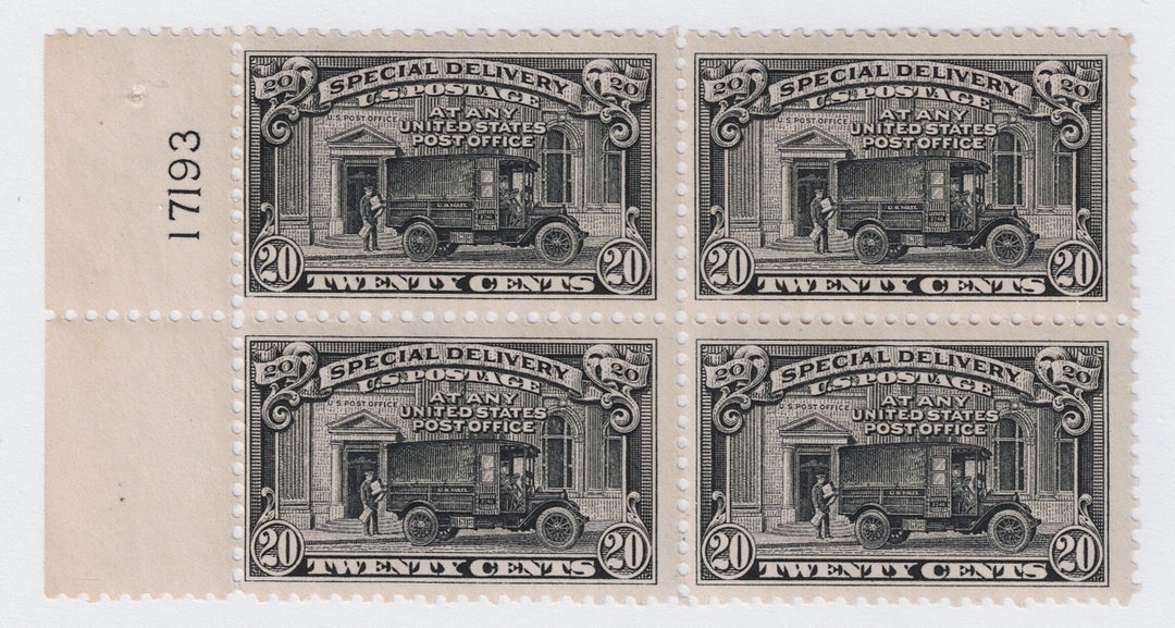 1951 Post Office Truck Plate Block of Four 20-cent United States ...