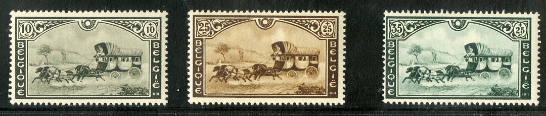 Stage Coach Set of Three Collectible Belgian Postage Stamps Issued 1935 ...