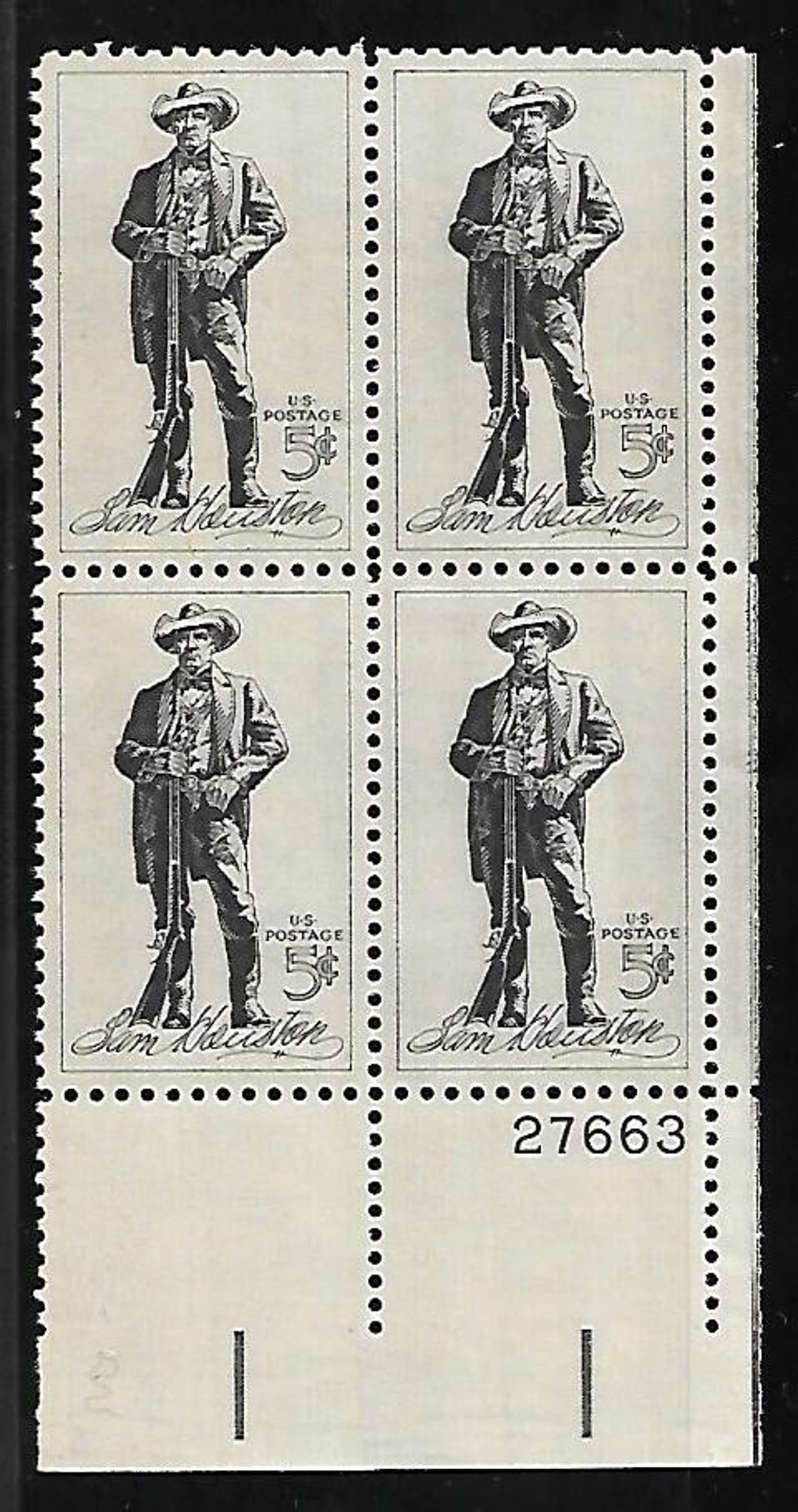 Sam Houston Plate Block of Four 5-cent United States Postage Stamps - Etsy