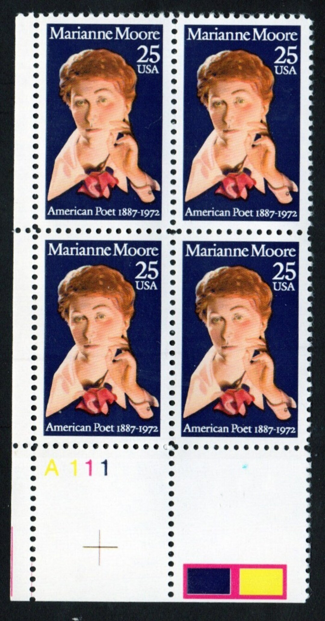 Marianne Moore Plate Block of Four 25-cent United States Postage Stamps ...