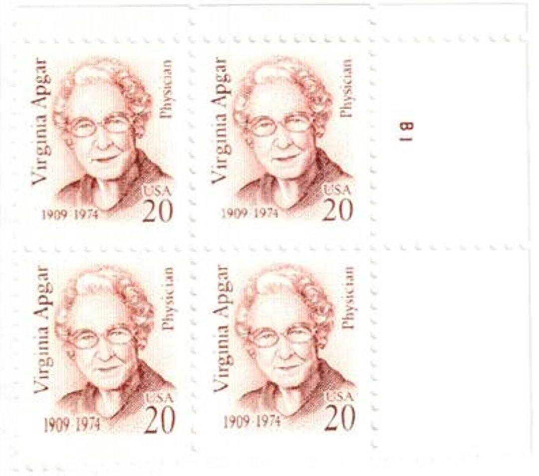 Virginia Apgar Plate Block of Four 20-cent United States Postage Stamps ...