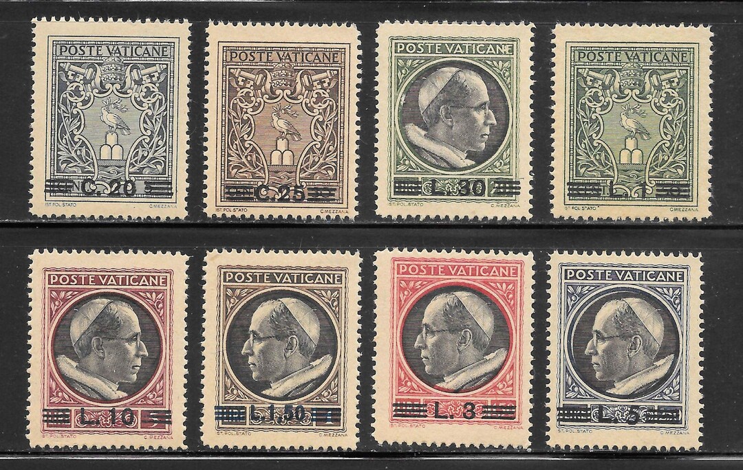 Vatican City 1945 Pope Pius XII Set of Eight Surcharge Postage Stamps ...