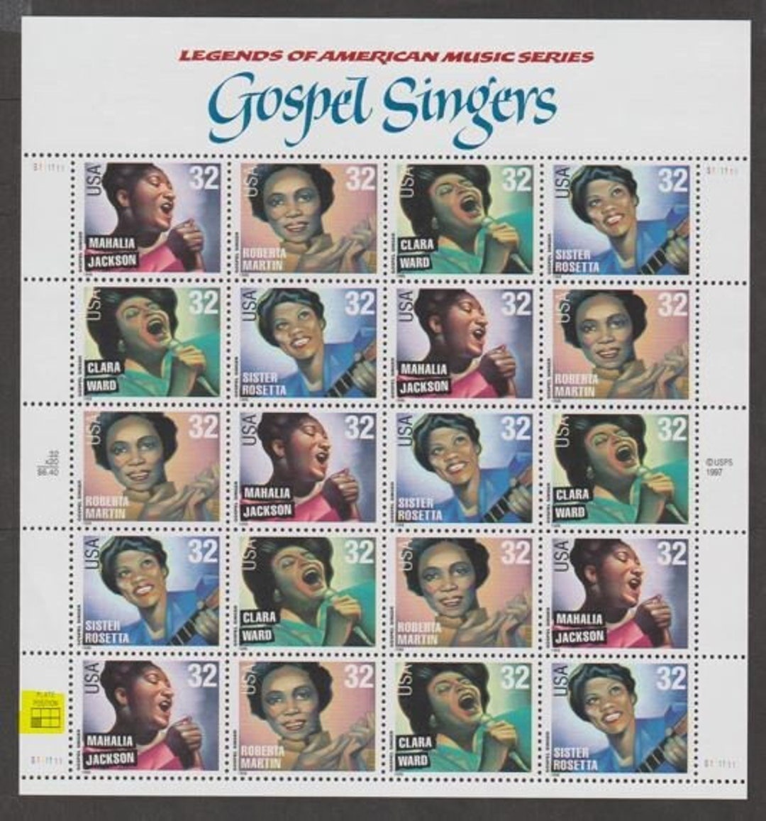 American Gospel Singers Mint Sheet of Twenty US 32-cent Postage Stamps ...