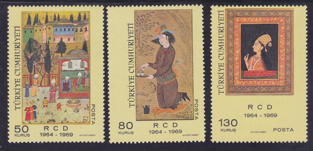 Turkish Art Set of Three Collectible Turkiye Postage Stamps Issued 1969 ...