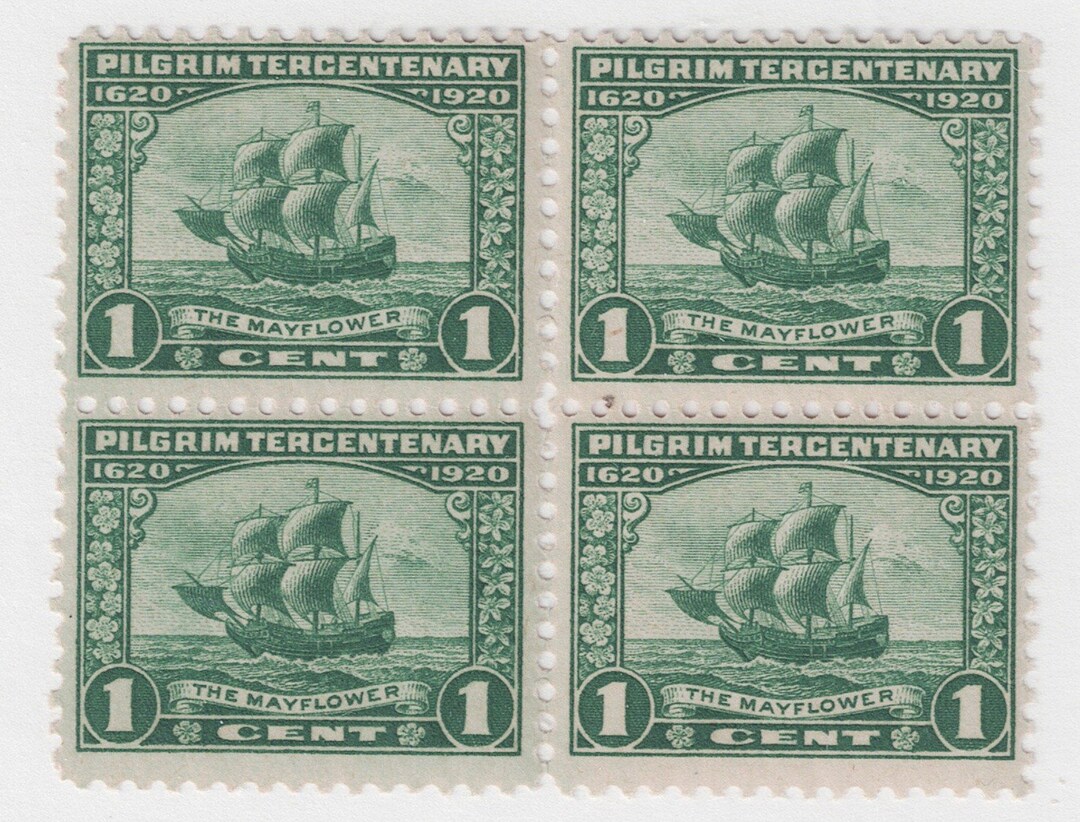 1920 Pilgrim Tercentenary Issue the Mayflower Block of Four 1-cent US ...