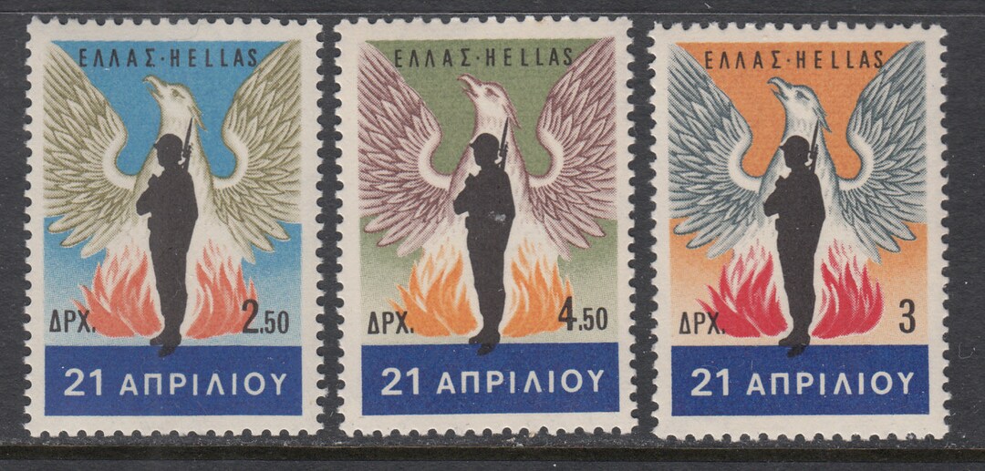 Greek Soldier and Rising Phoenix Set of Three Greece Postage Stamps ...