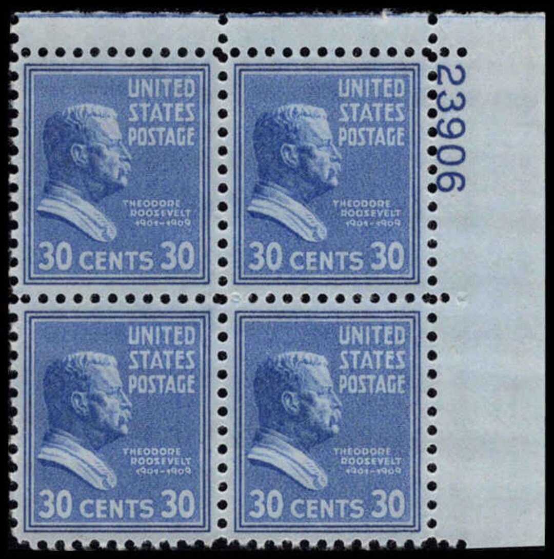 United States 1938 Theodore Roosevelt Plate Block of Four 30-cent ...