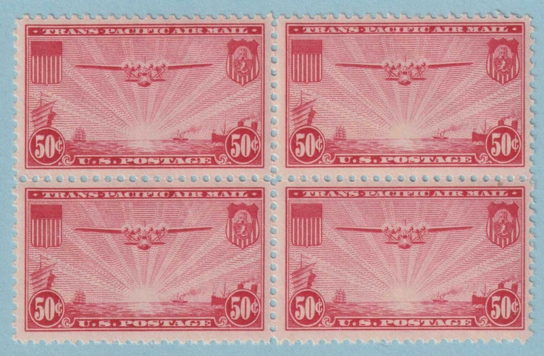 China Clipper Trans-pacific Issue Block of Four 50-cent United States ...