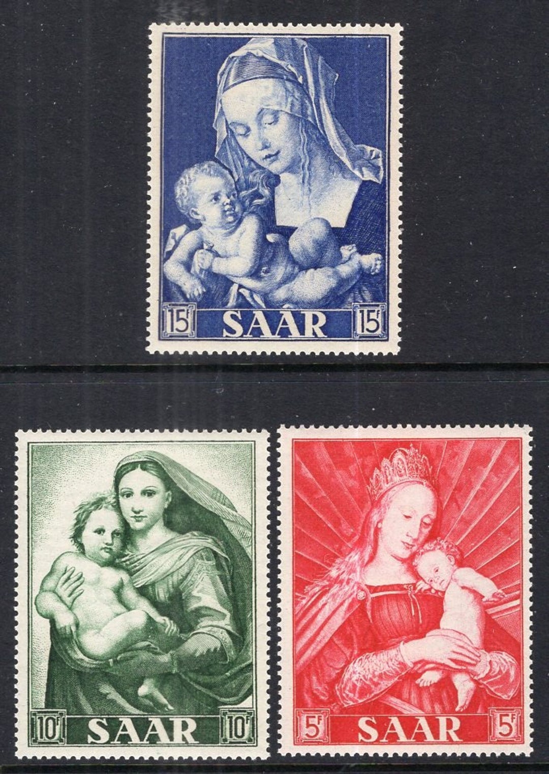 Virgin Mary Paintings Set of Three Germany Saar Postage Stamps Issued 1954 - Etsy