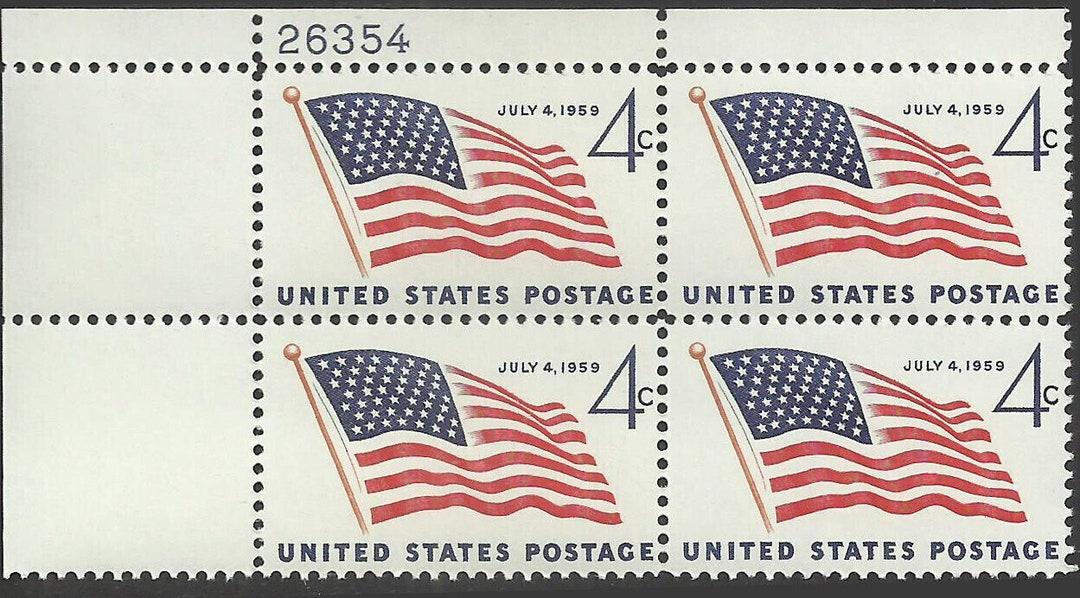 49 Star Flag Plate Block of Four 4-cent United States Postage Stamps ...