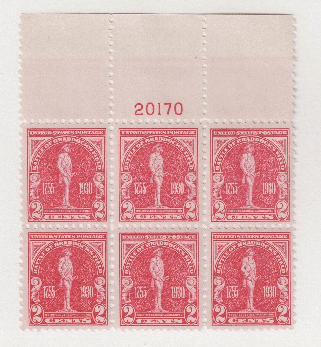 Braddocks Field Revolutionary War Battle Plate Block of Six 2-cent US ...