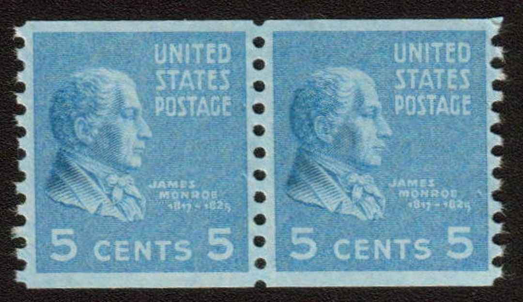 United States 1939 James Monroe Coil Pair of 5-cent Postage Stamps Mint ...