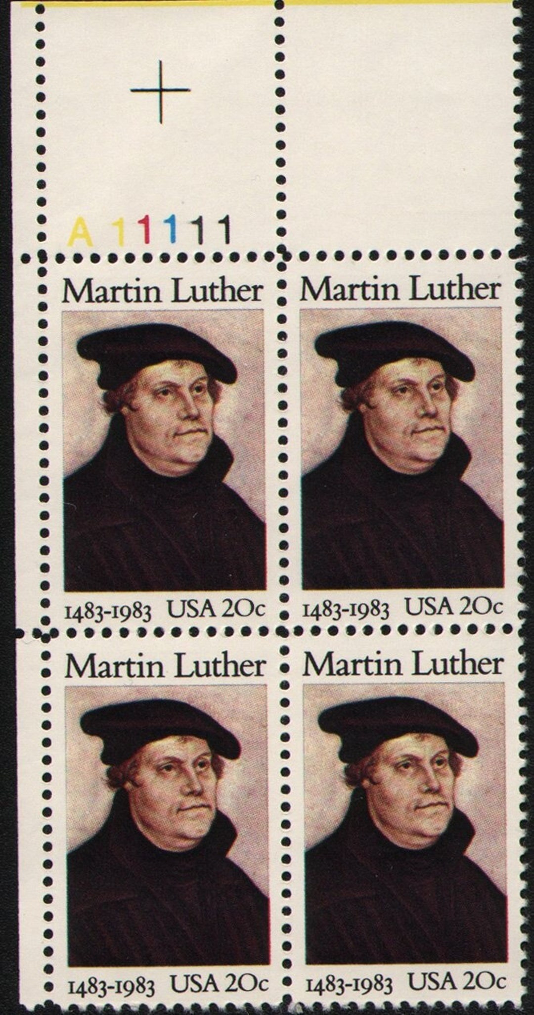 1983 Martin Luther Plate Block of Four 20-cent United States Postage ...