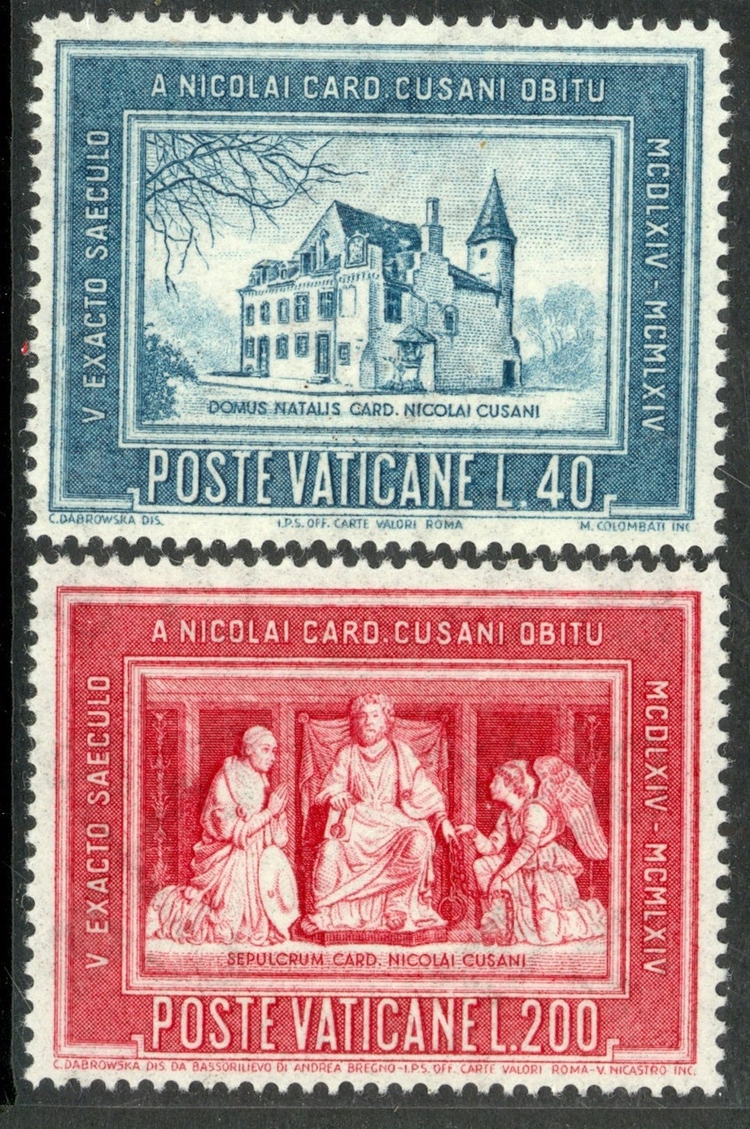 Cardinal Nicholas of Cusa Set of Two Vatican City Postage Stamps Issued ...