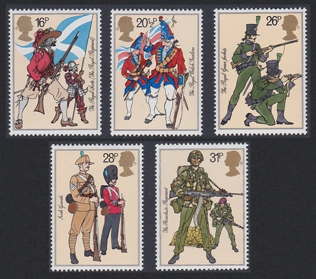 British Army Uniforms Set of Five Great Britain Postage Stamps Issued ...