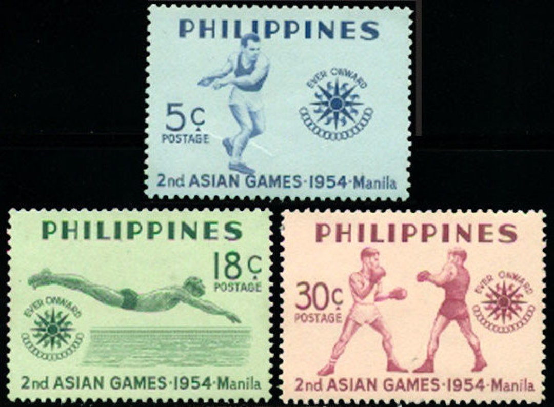 Asian Games Manila Set of Three Philippines Postage Stamps Issued 1954 ...
