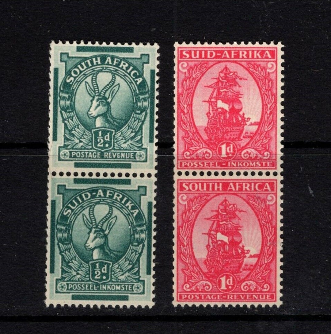 Springbok and Ship Mint Pairs of South Africa Coil Postage Stamps ...