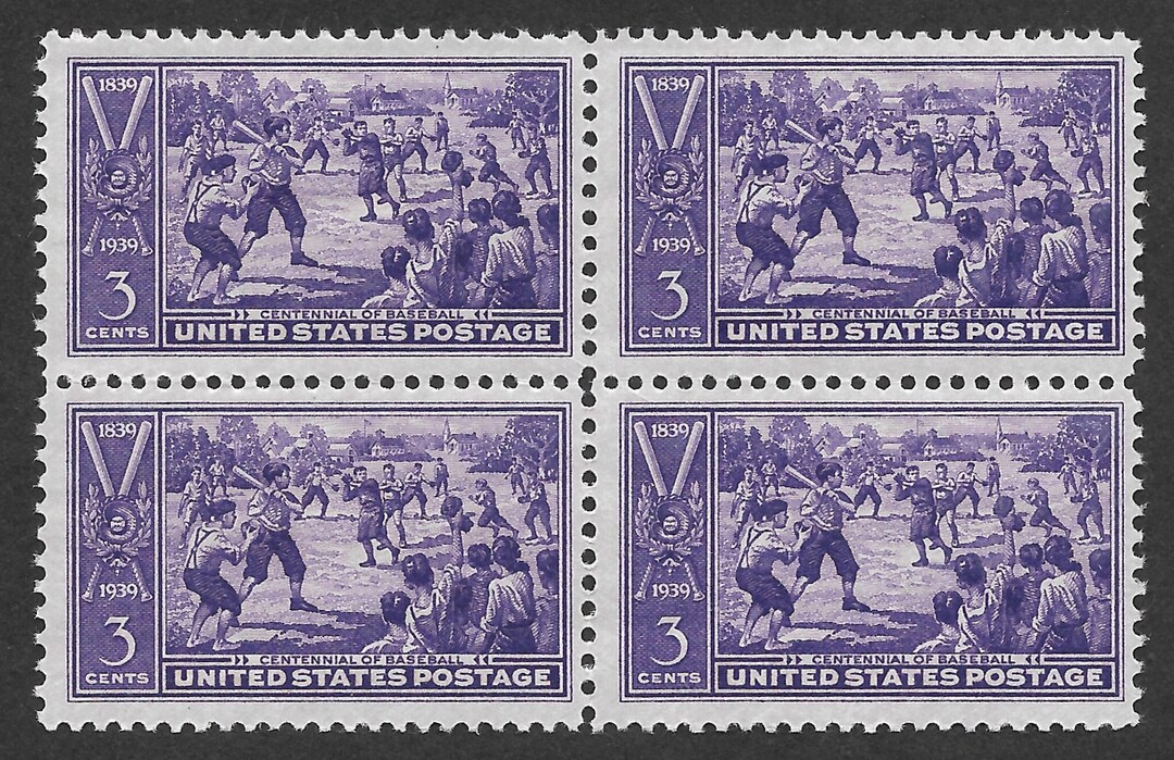 Baseball Centennial Block of Four 3-cent United States Postage Stamps ...