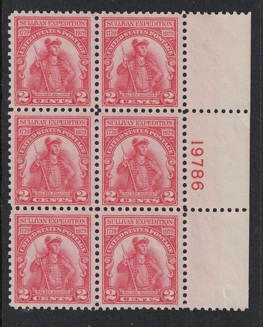 US 1929 Sullivan Expedition Plate Block of Six 2-cent Postage Stamps ...